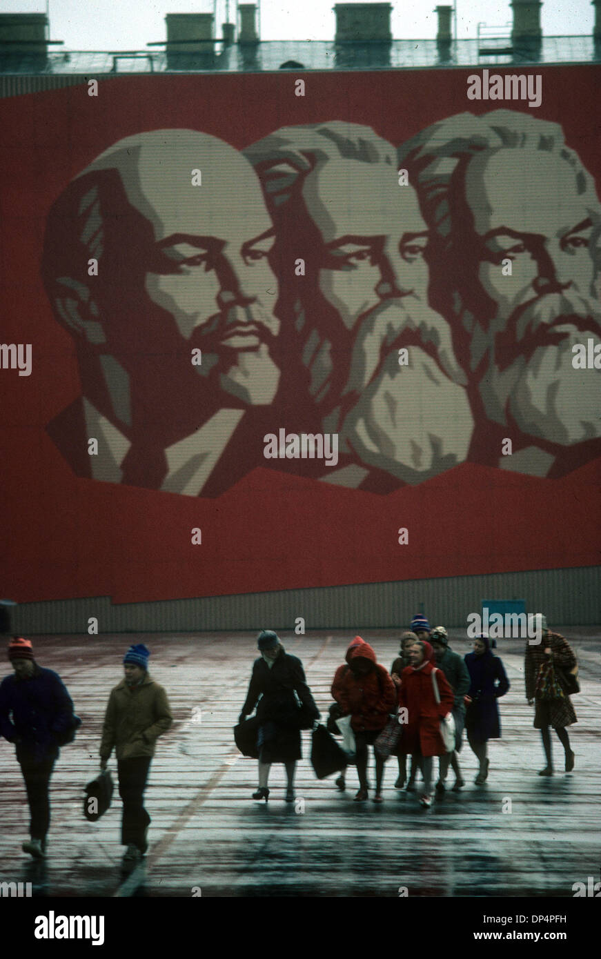 1983 - St. Petersburg, RUSSIA; Schoolchildren walk in a plaza beneath a ...
