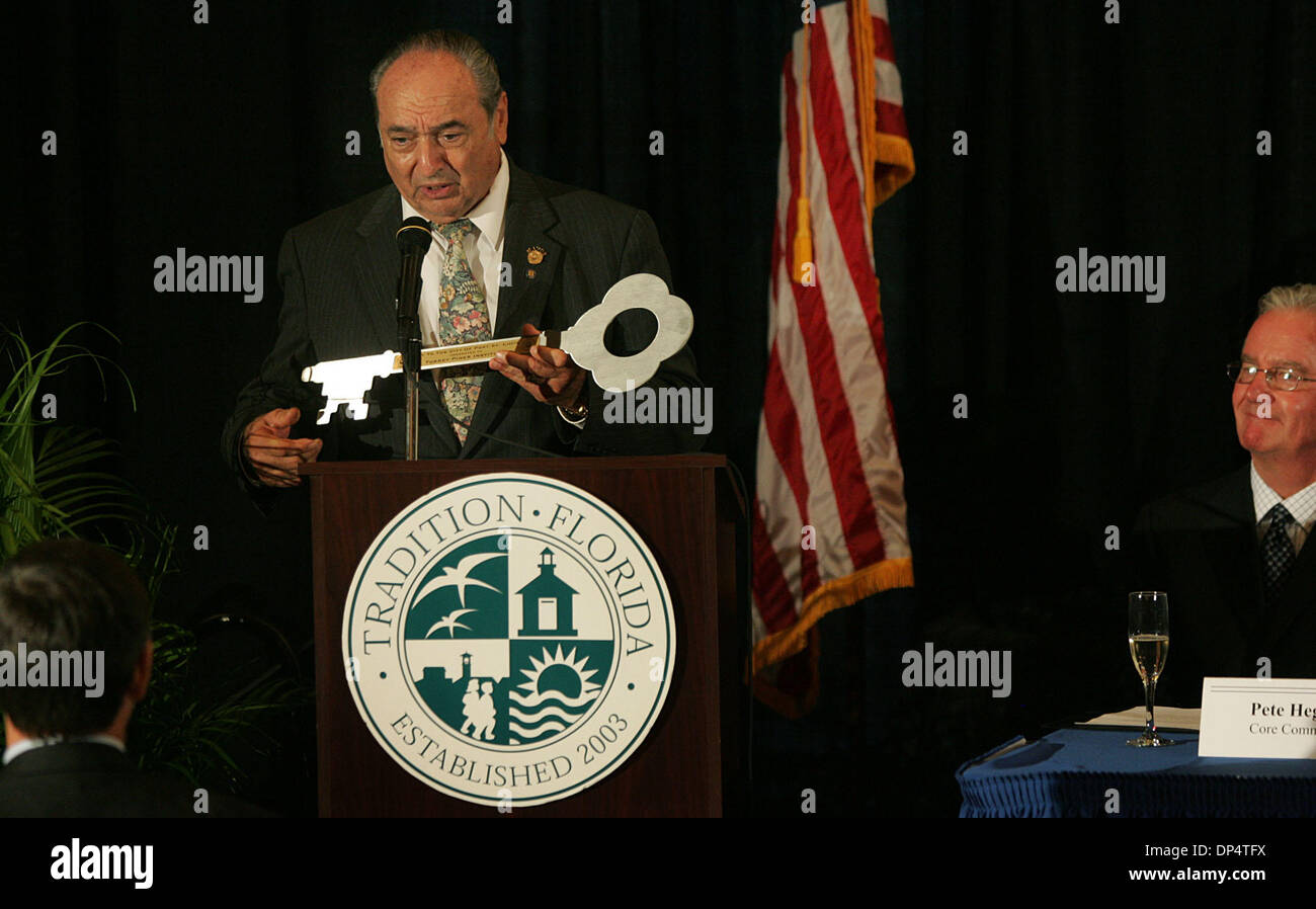 Aug 23, 2006; Port St. Lucie, FL, USA; Port St. Lucie mayor Robert Minsky presents the "key to ...