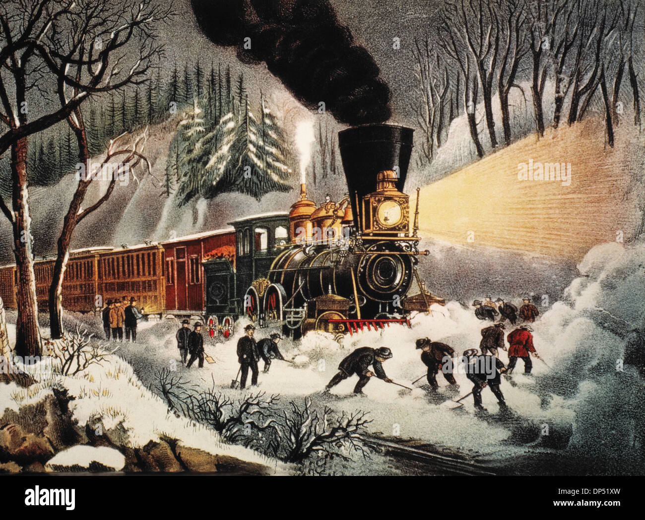 American Railroad Scene, Snow Bound, Lithograph, Currier & Ives, 1871 ...