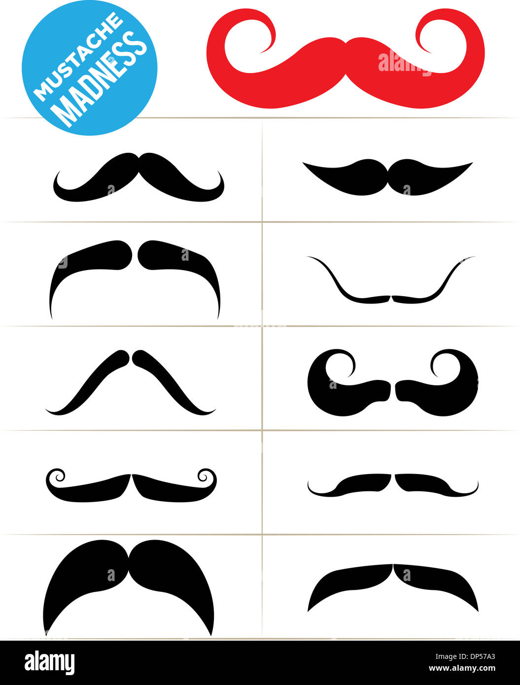 Set of funky mustache types Stock Photo - Alamy