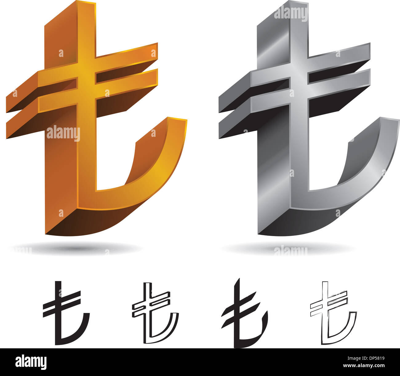 Turkish Lira signs collection with 3D gold and silver versions Stock ...