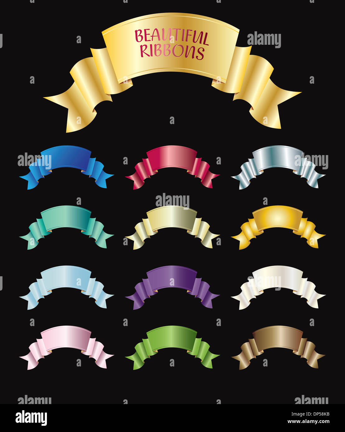 A collection of classical ribbons in many styles; golden, pearl, bronze ...