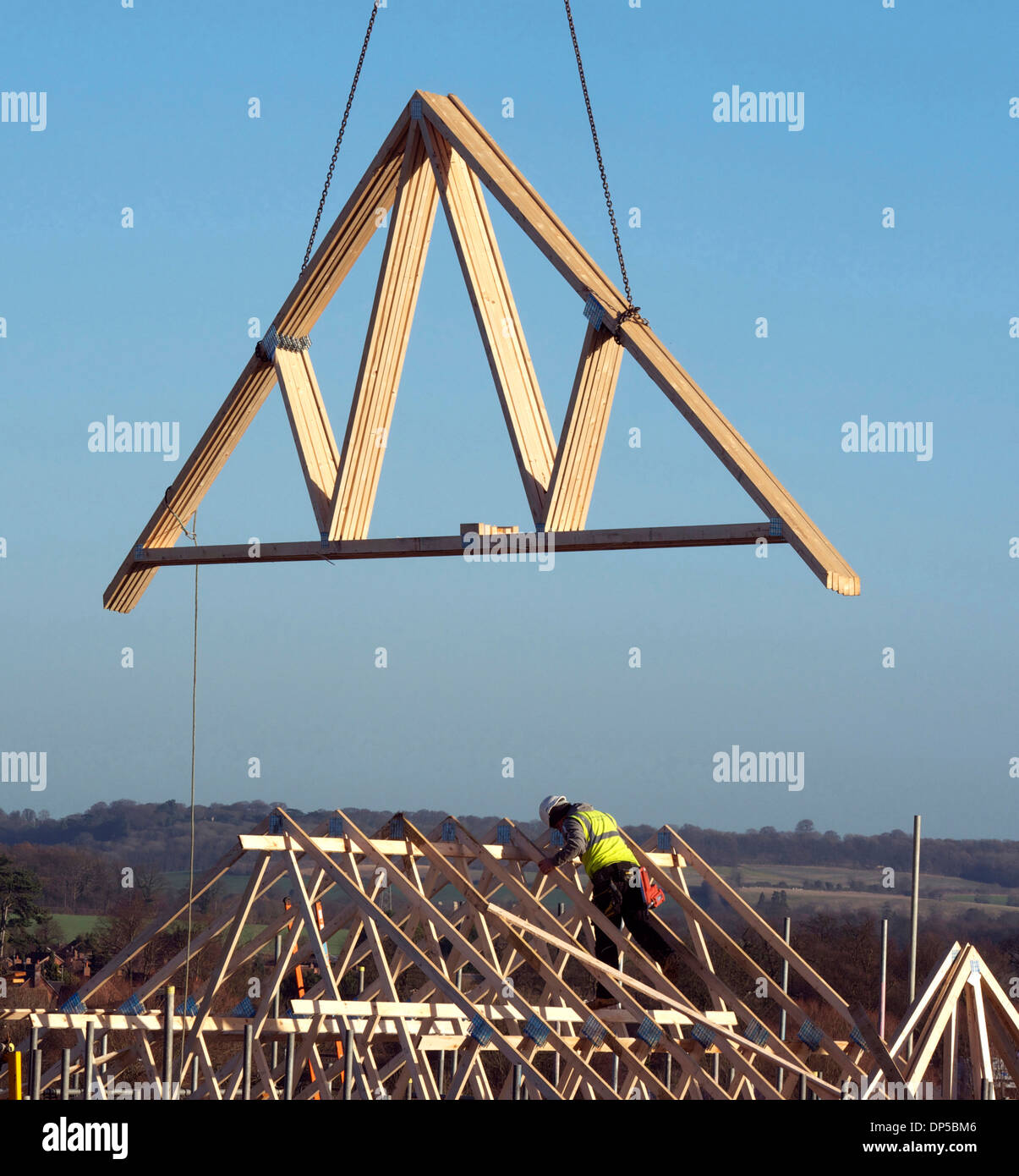 Installation of A frame roof timbers new residential housing, Grantham ...