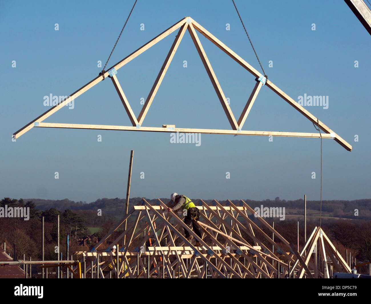 Installation of A frame roof timbers new residential housing, Grantham ...