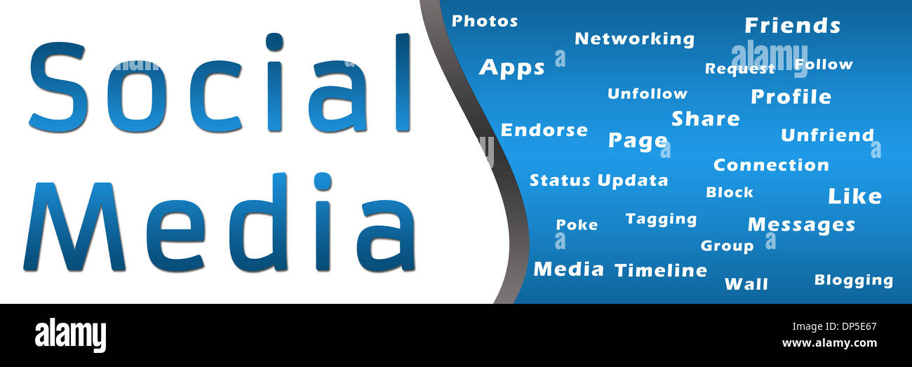Social Media with Keywords - Blue Banner Stock Photo - Alamy