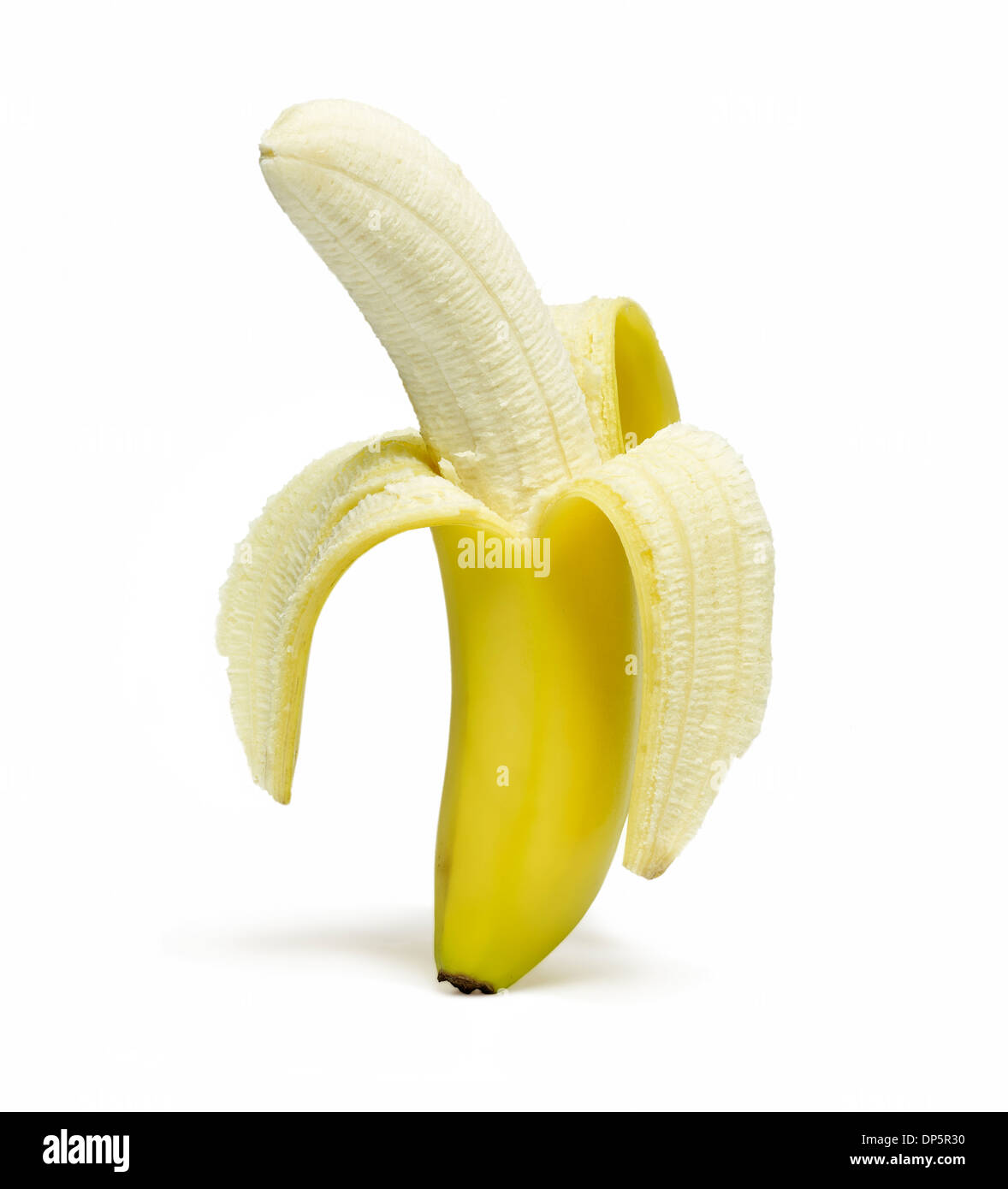 peeled banana standing straight, isolated on white with shadow Stock ...