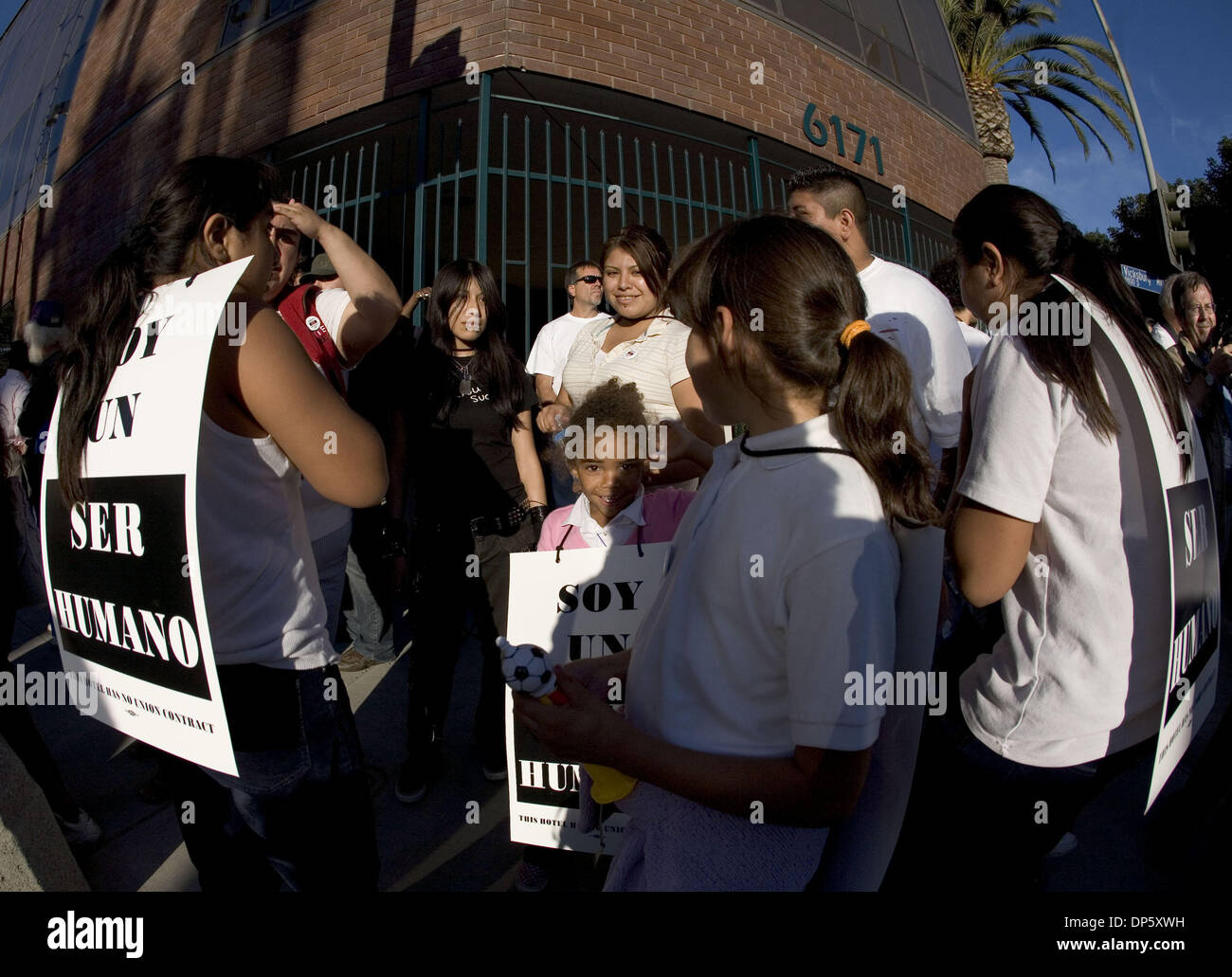 Sep 28, 2006; Los Angeles, CA, USA; Hundreds of labor activists line up ...