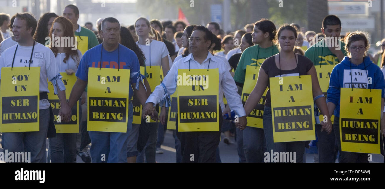 Sep 28, 2006; Los Angeles, CA, USA; Hundreds of labor activists line up ...