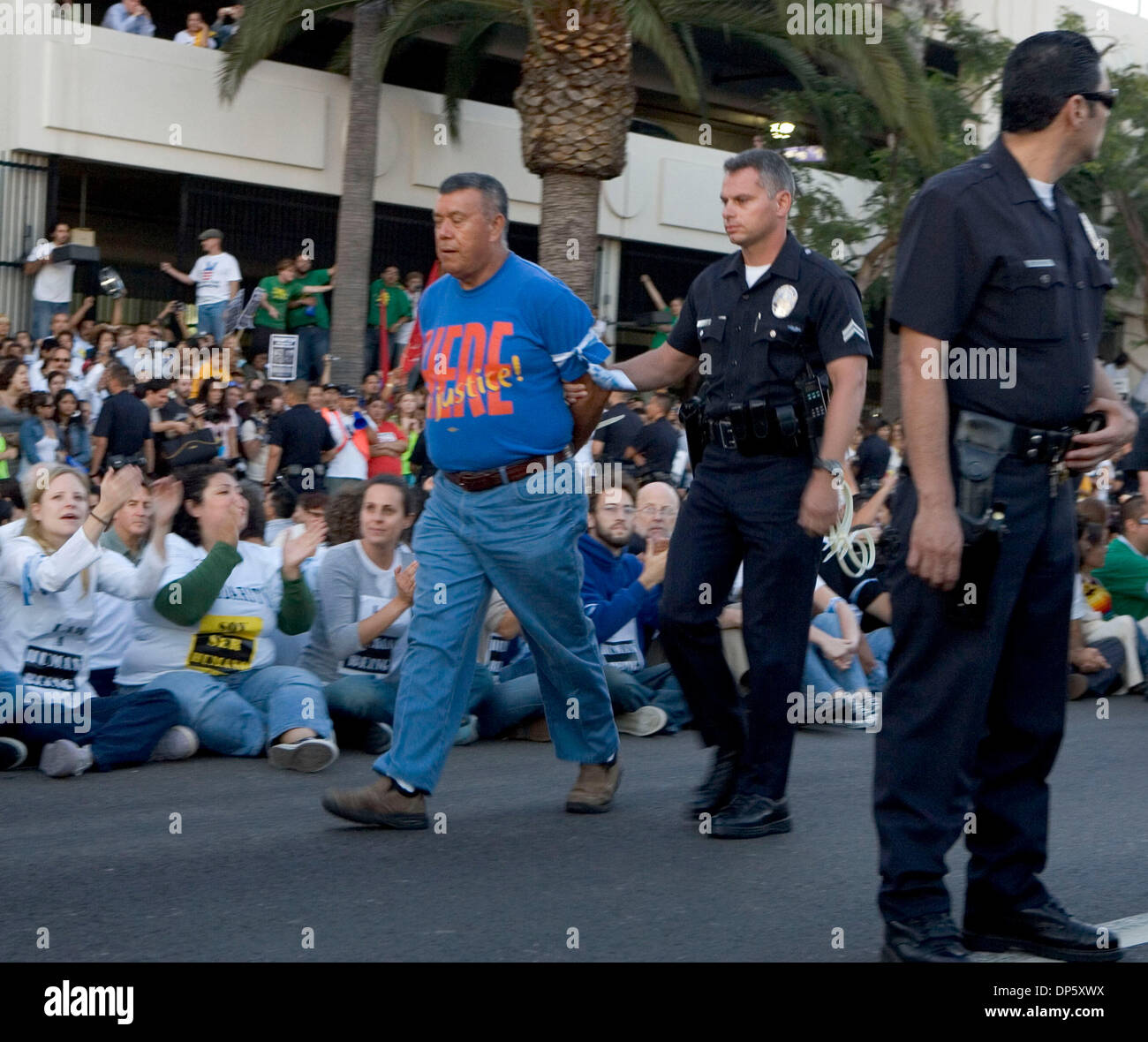 Sep 28, 2006; Los Angeles, CA, USA; Hundreds of labor activists line up ...