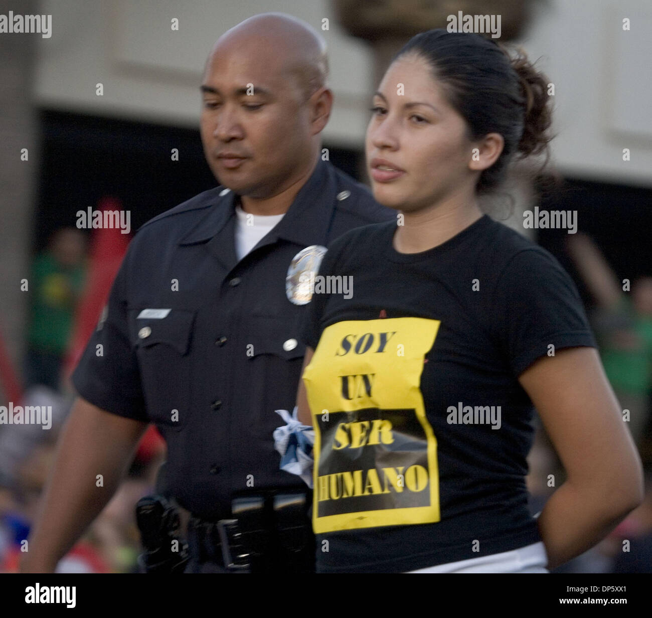 Sep 28, 2006; Los Angeles, CA, USA; Hundreds of labor activists line up ...