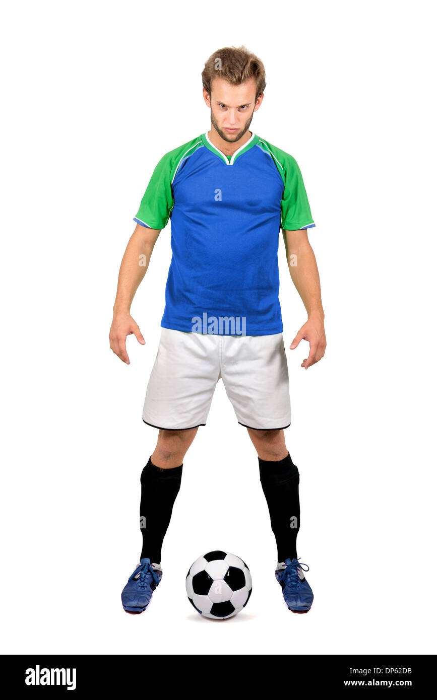 Football player with a ball isolated in white Stock Photo - Alamy