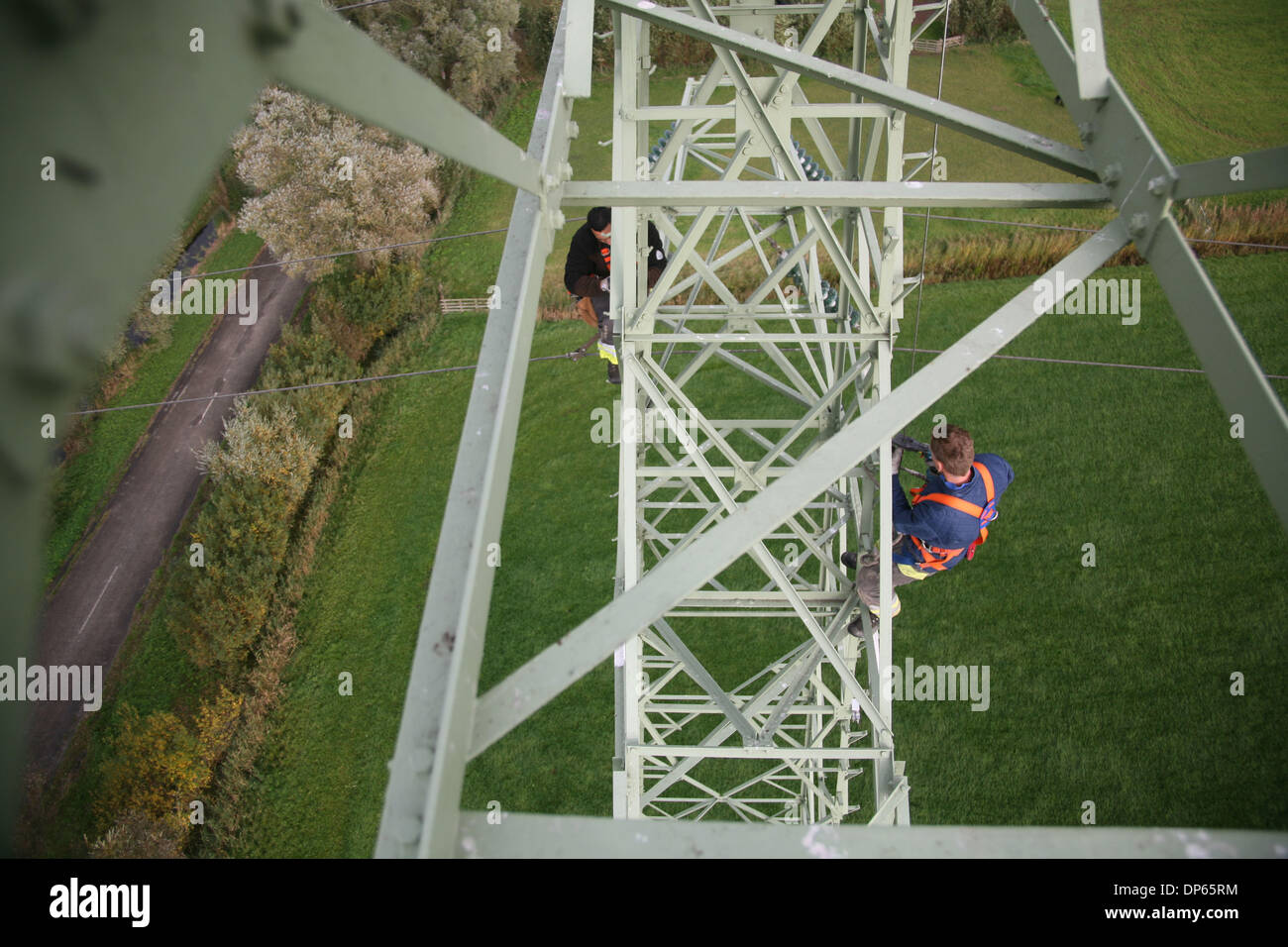 Dutch Electrical power-line repairers at work Stock Photo - Alamy