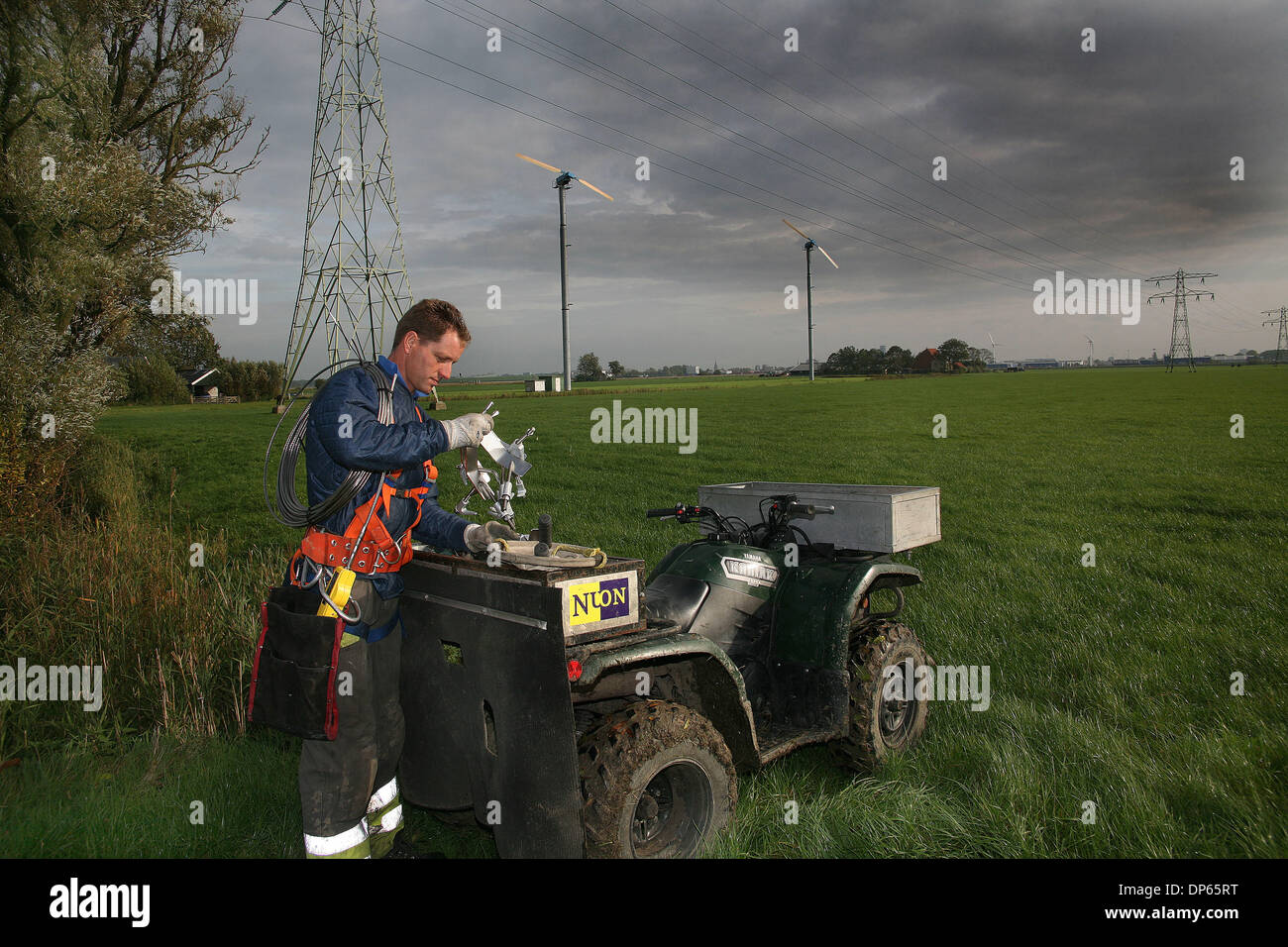 Dutch Electrical power-line repairers at work Stock Photo - Alamy