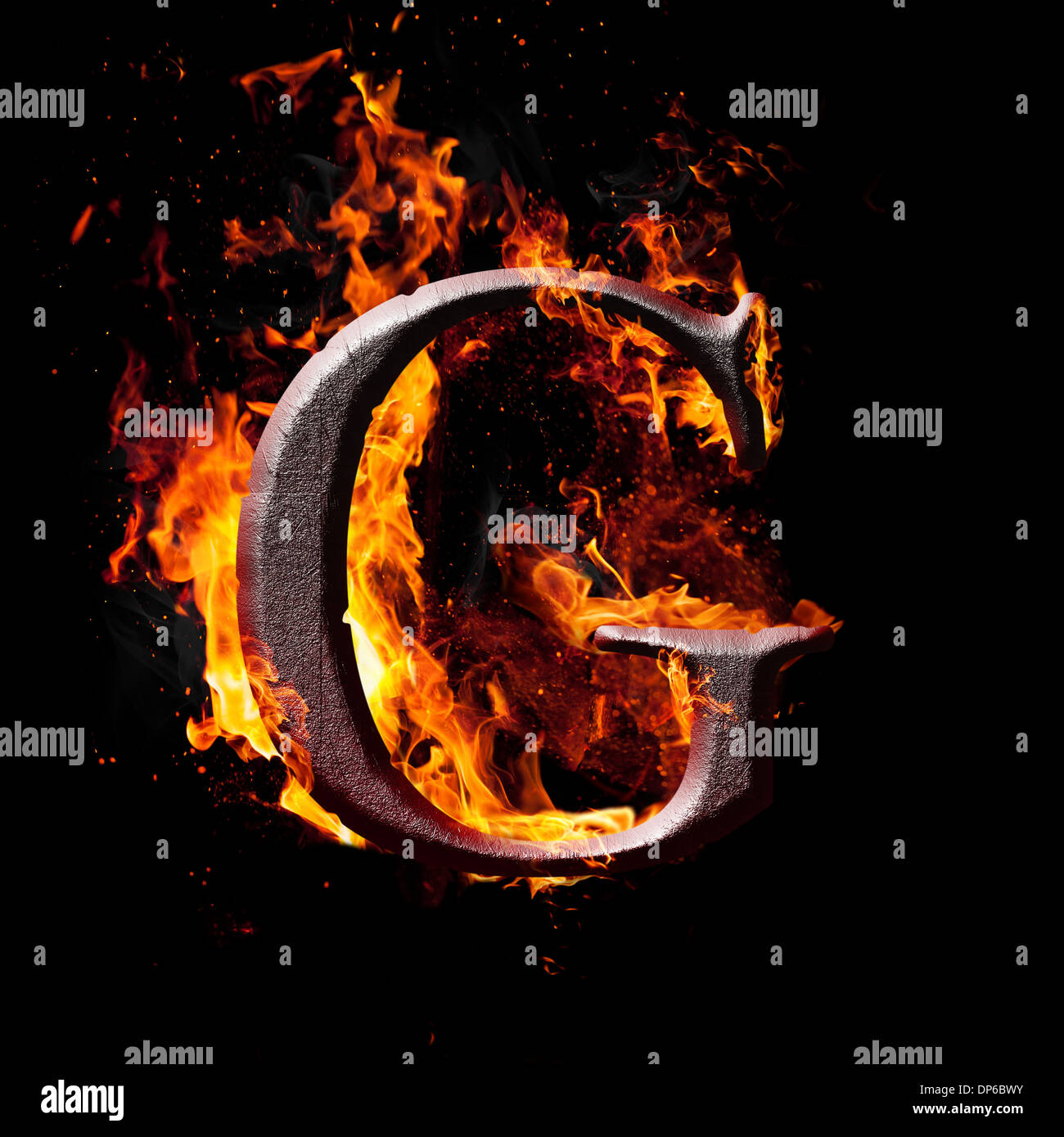 Letters and symbols in fire - G Stock Photo - Alamy