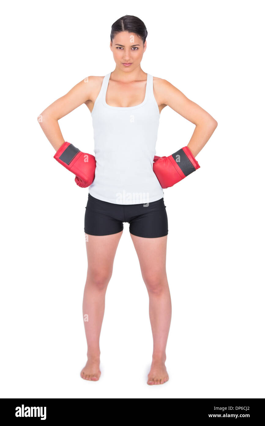 Competitive young model with boxing gloves posing Stock Photo - Alamy