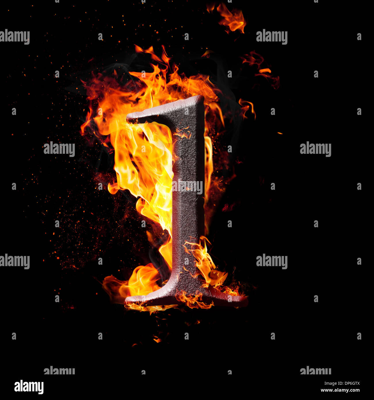 Hot metal burning numbers on black background Stock Photo - Alamy