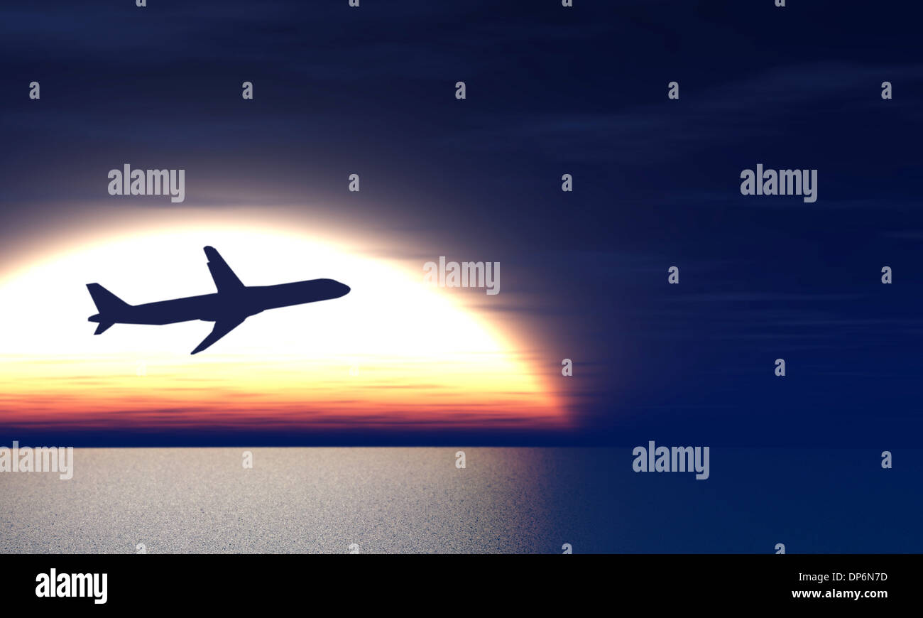 plane taking off on the background of the rising sun Stock Photo - Alamy