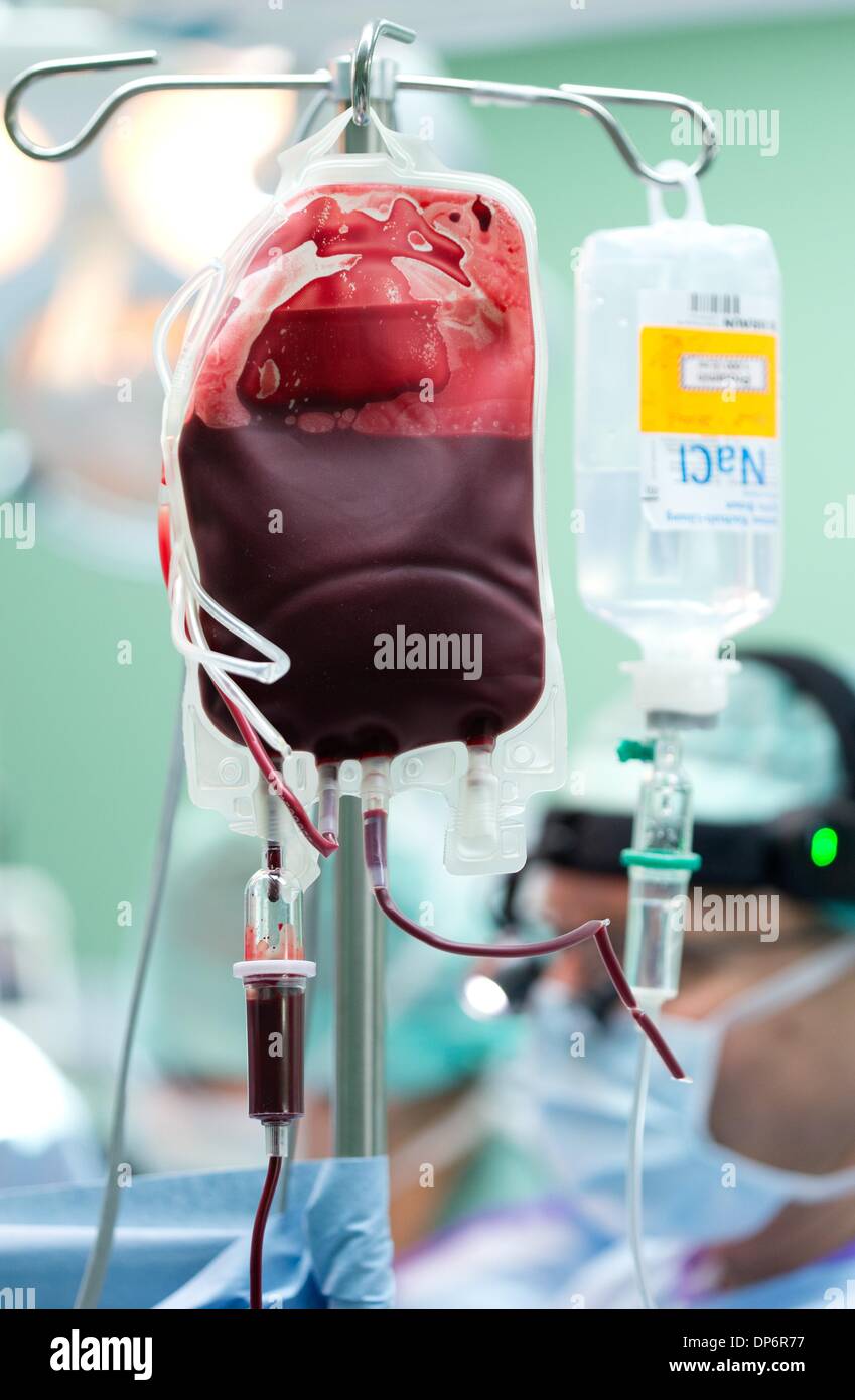 Muenster, Germany. 11th Dec, 2013. A unit of packed red blood cells is ...