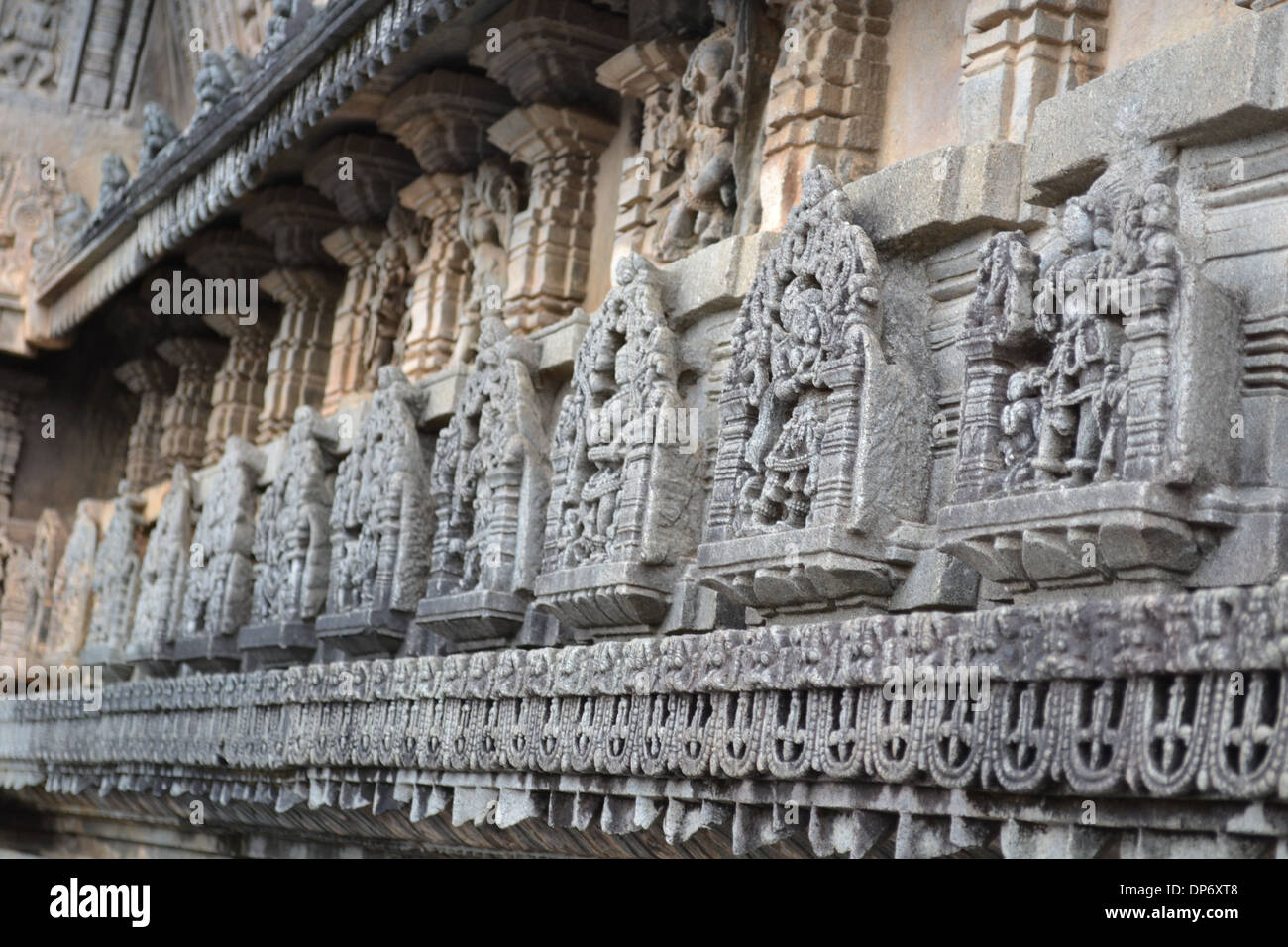 Belur Chennakesava temple - Pillars and sculptures- Exterior wall Stock ...