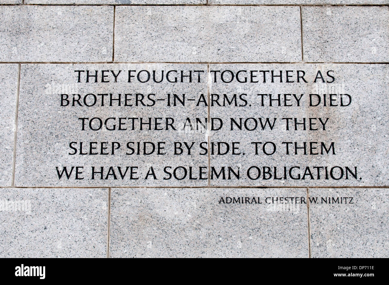 An inscription on the National World War II Memorial in Washington DC ...