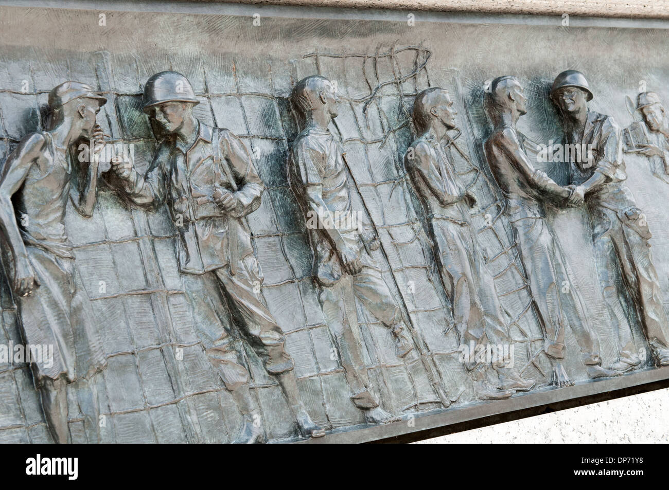 Close up of a bronze sculpture on the National World War II Memorial in ...