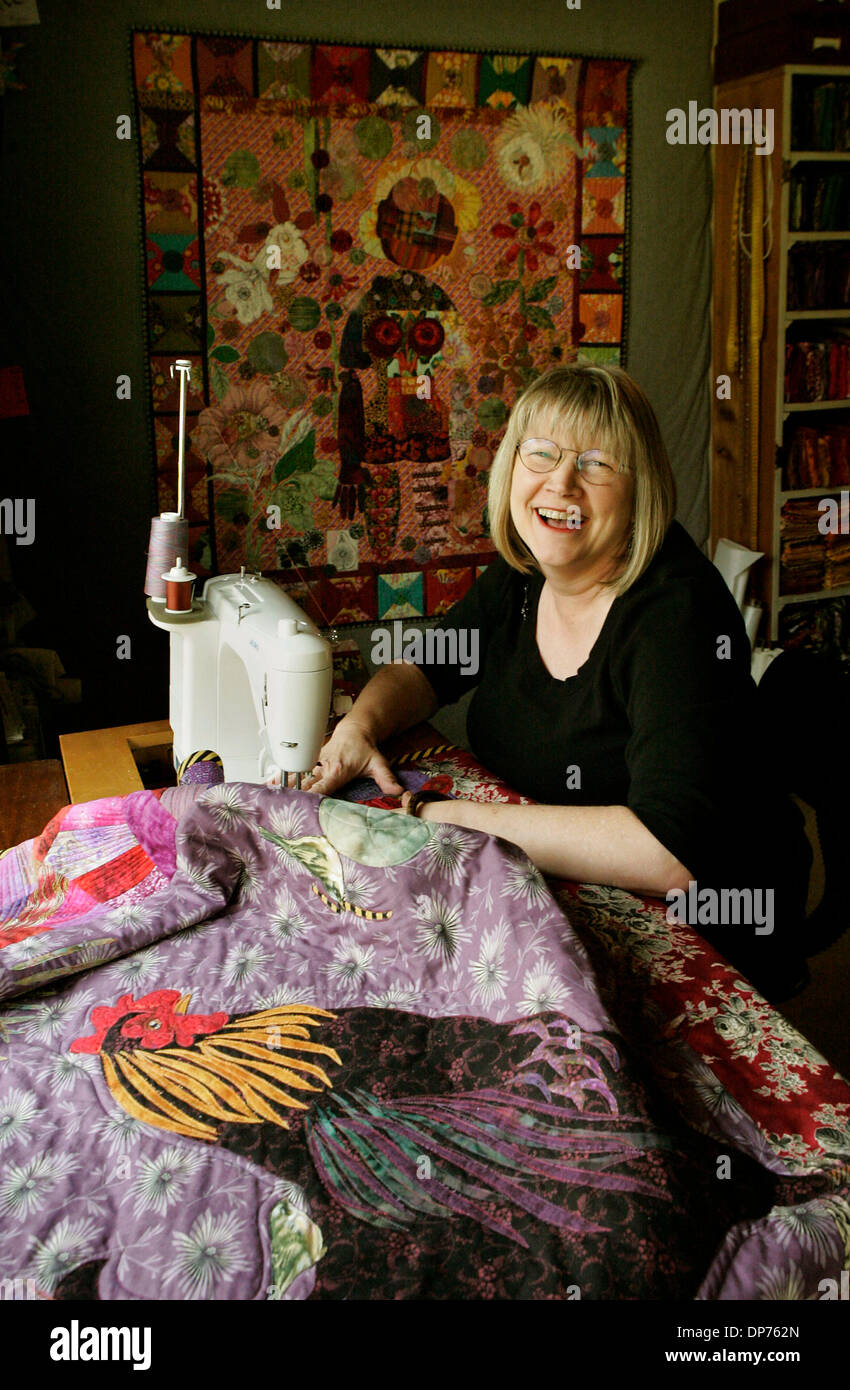 Oct 26, 2006; Fallbrook, CA, USA; KAREN CUNAGIN sat at her sewing ...