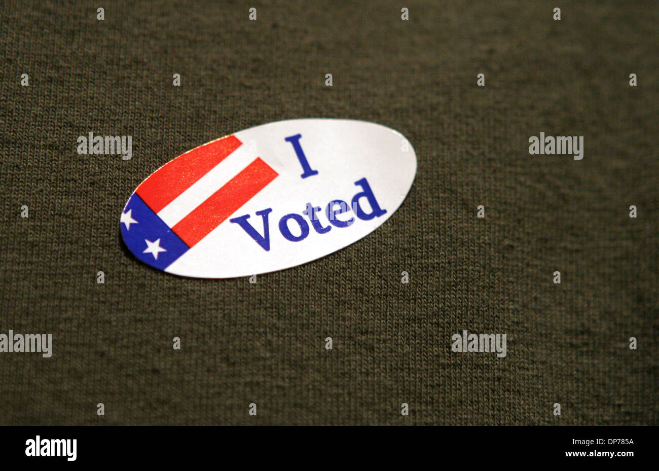 Nov 07, 2006; Los Angeles, CA, USA; A voter wears an 'I Voted' sticker ...
