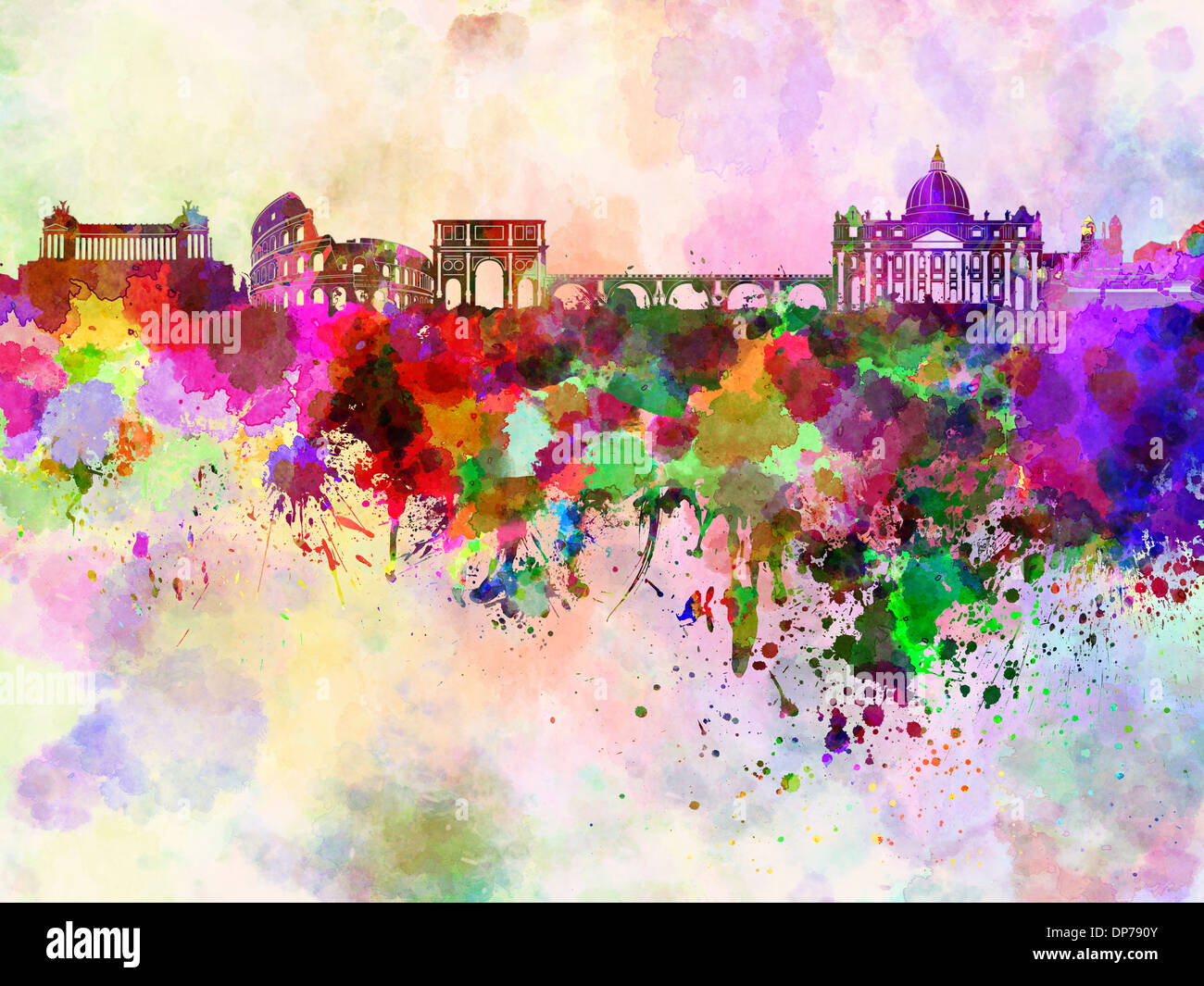 Rome skyline in watercolor background Stock Photo - Alamy