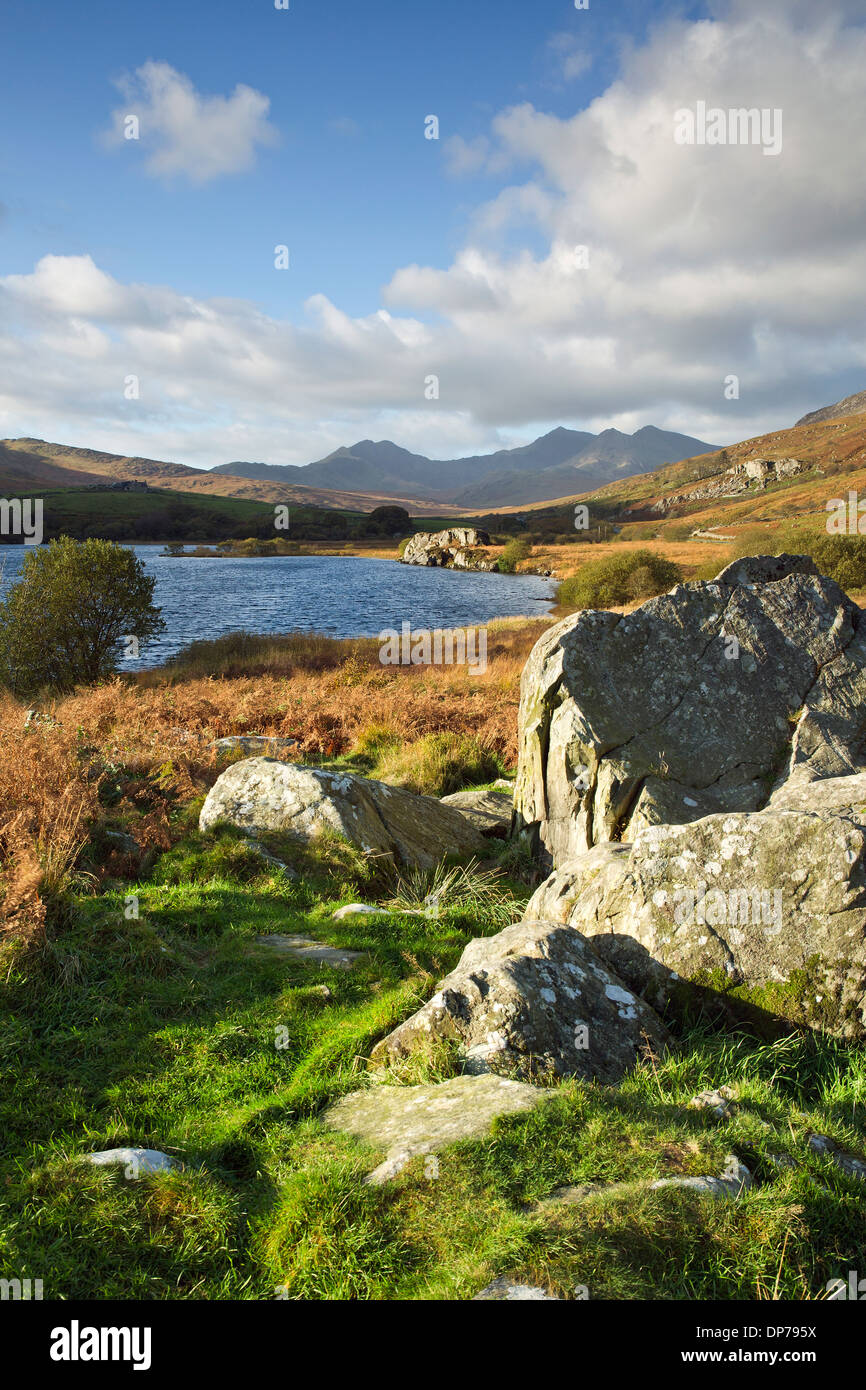 Photograph of Llyn Mymbyr with distant views of the Snowdon range of ...