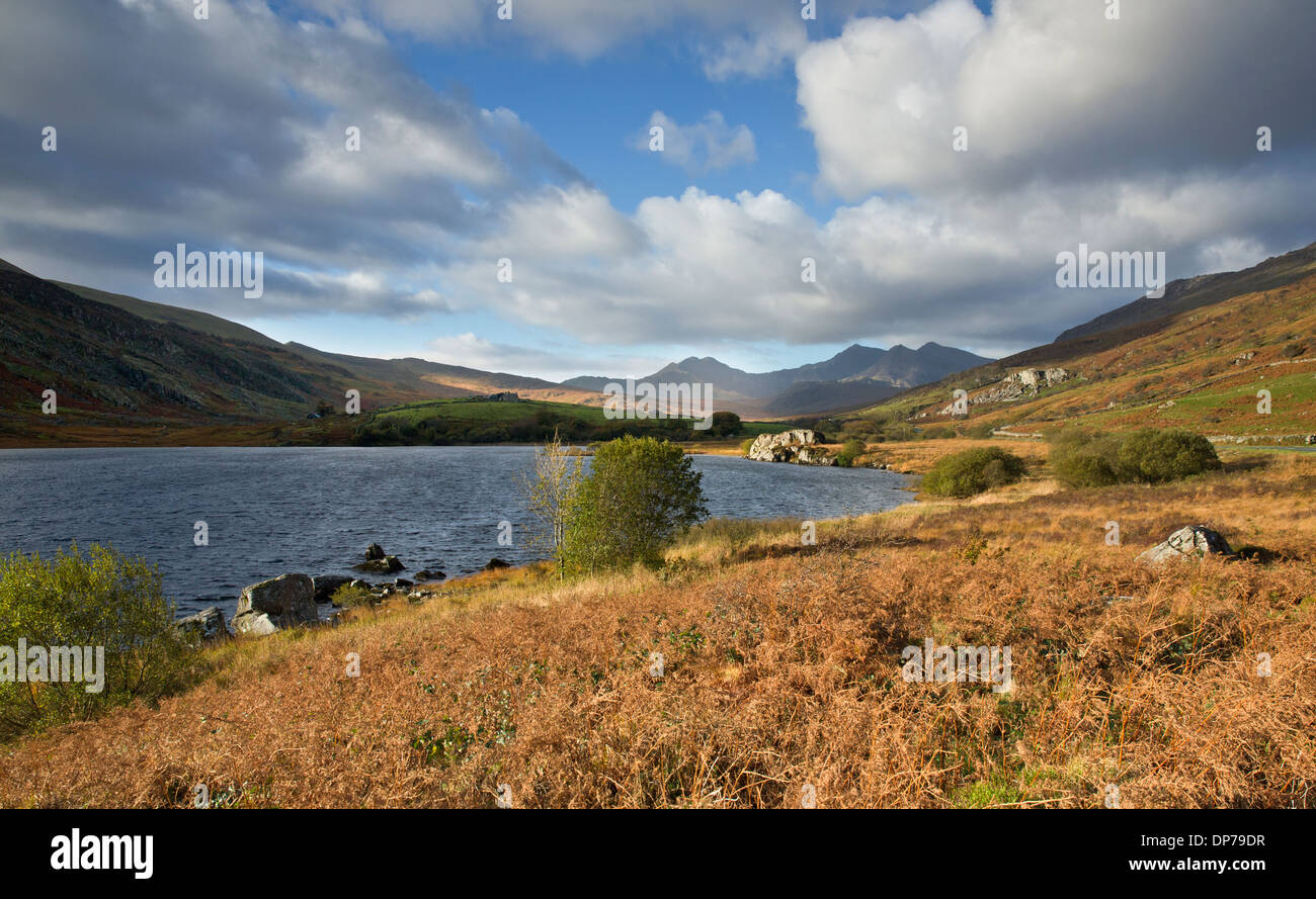 Photograph of Llyn Mymbyr with distant views of the Snowdon range of ...
