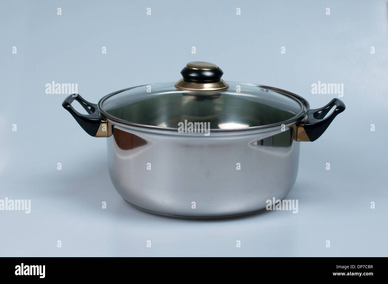 Steel pot on a gray background- isolated object- stock image Stock ...