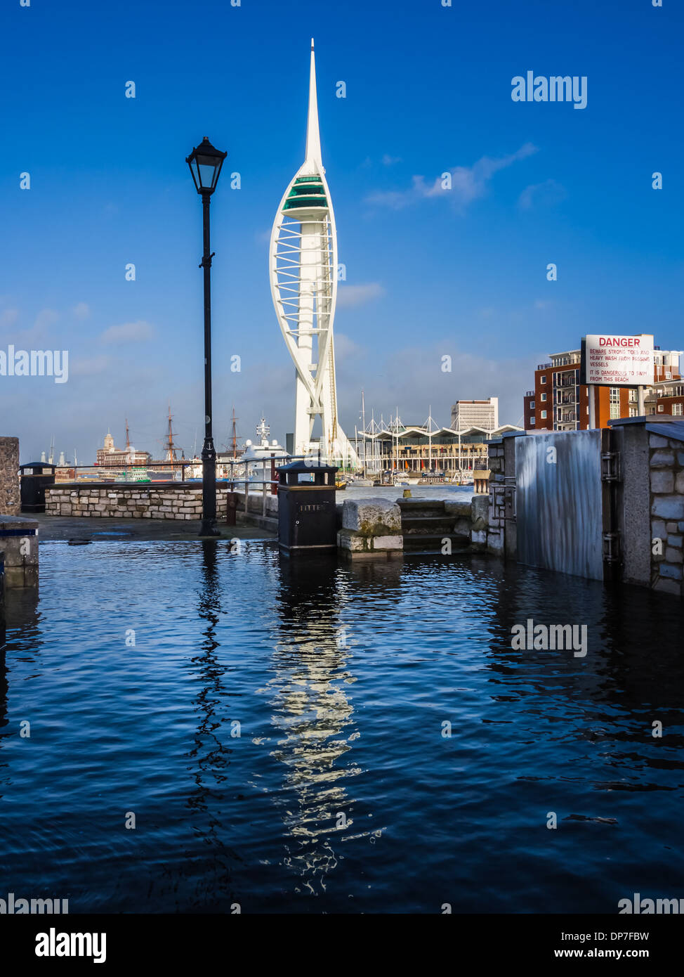 flood water caused by extreme high tides in old Portsmouth, England ...