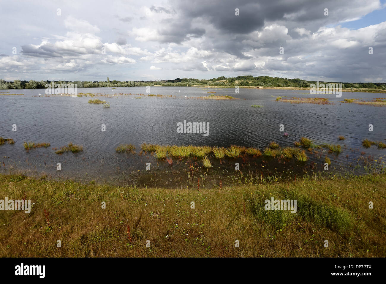 View of flooded former gravel quarry habitat, Middleton Lakes RSPB ...