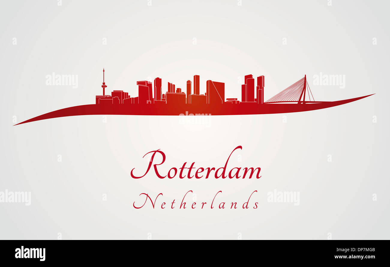 Rotterdam skyline in red and gray background Stock Photo - Alamy