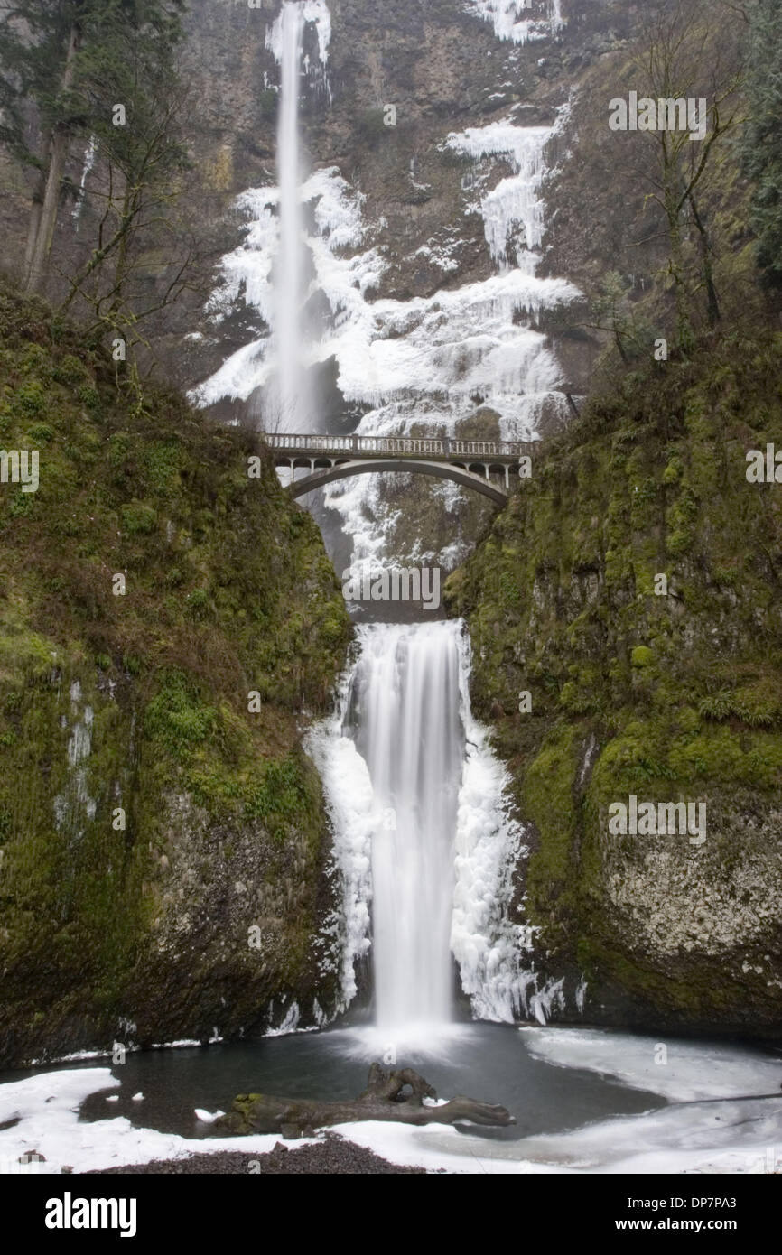 Nov 22, 2006; Multnomah Falls, OR, USA; Partially frozen, snow-covered ...