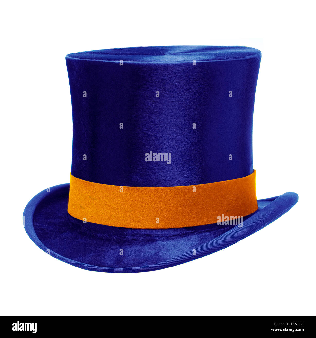 Blue top hat with gold band, isolated against white background Stock ...
