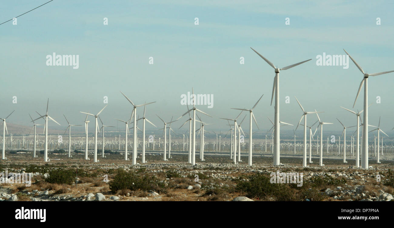 Nov 26, 2006; Cabazon, CA, USA; Turbines generate power in San Gorgonio ...