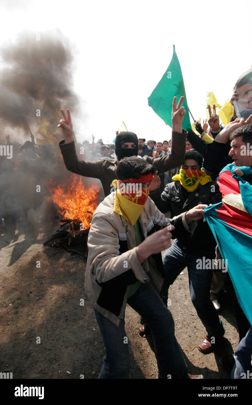 Mar 03, 2006; Istanbul, TURKEY; Turkish Kurds shout "Biji serok Apo" or ...