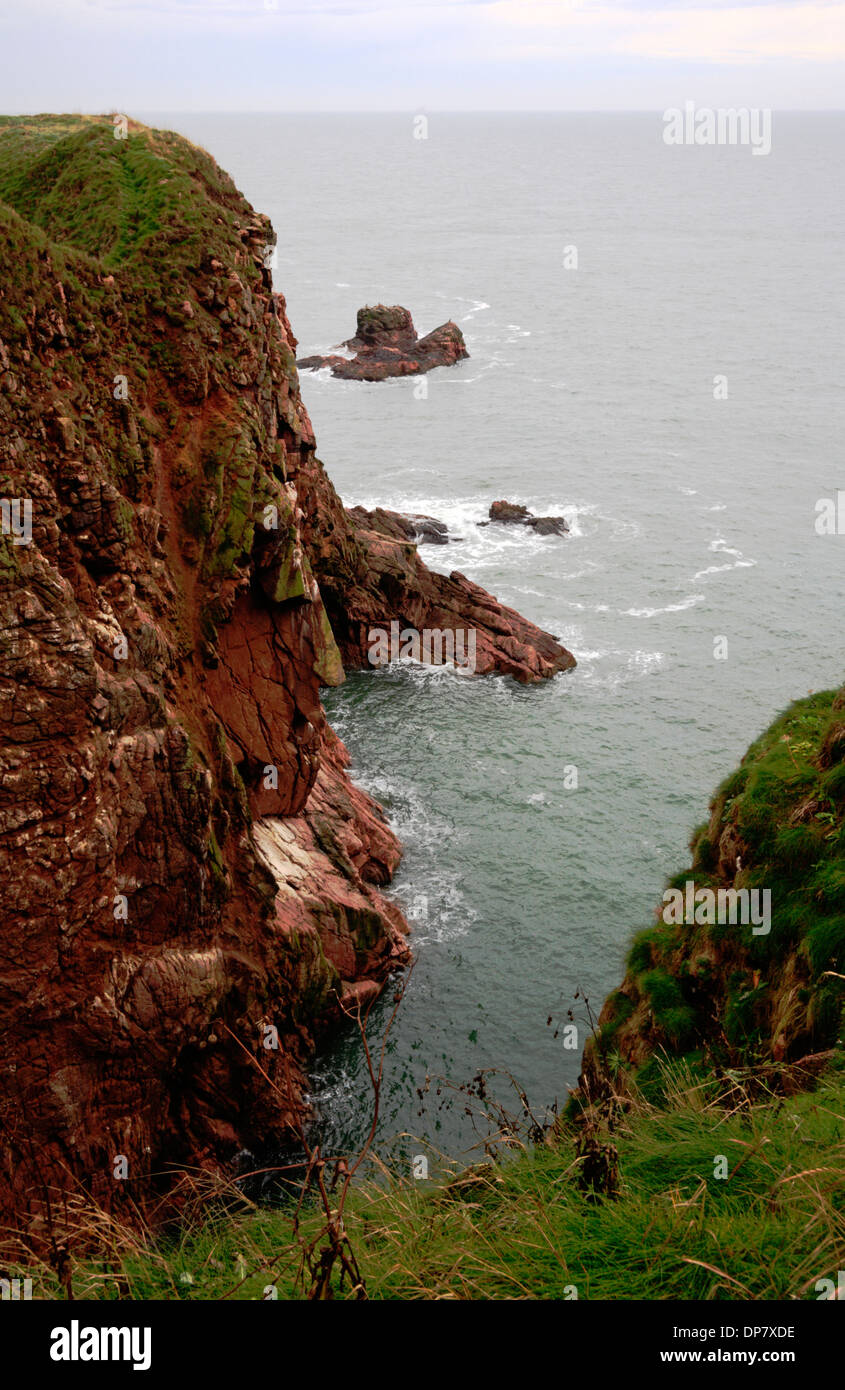 A view of high granite cliffs at Bullers of Buchan, Aberdeenshire ...