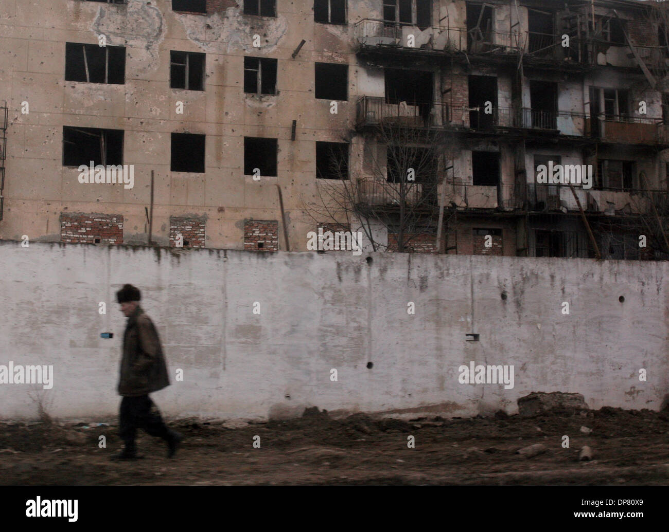 War-ravaged city of Grozny. Damaged buildings in central Grozny where ...