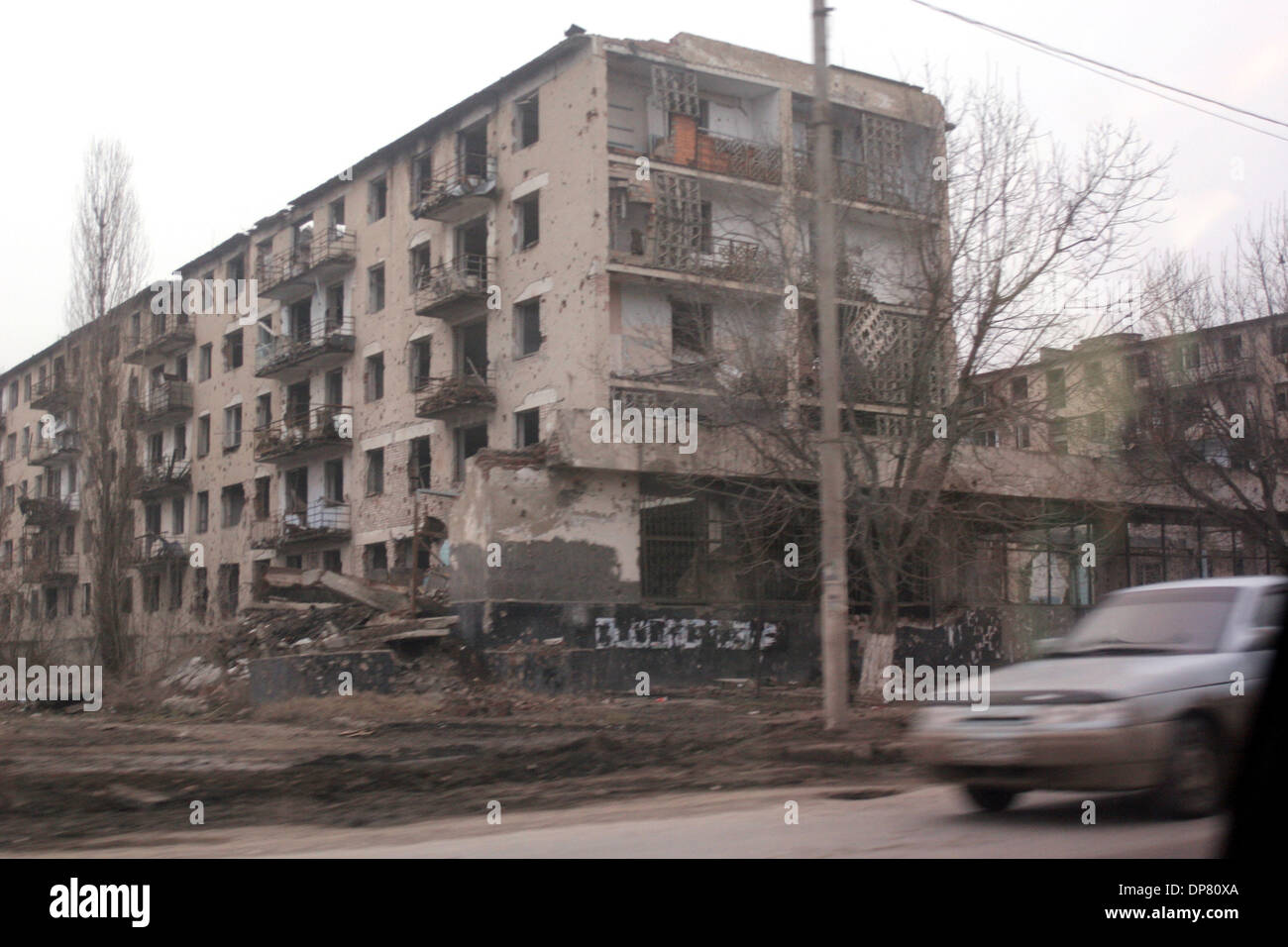 War-ravaged city of Grozny. Damaged buildings in central Grozny where ...