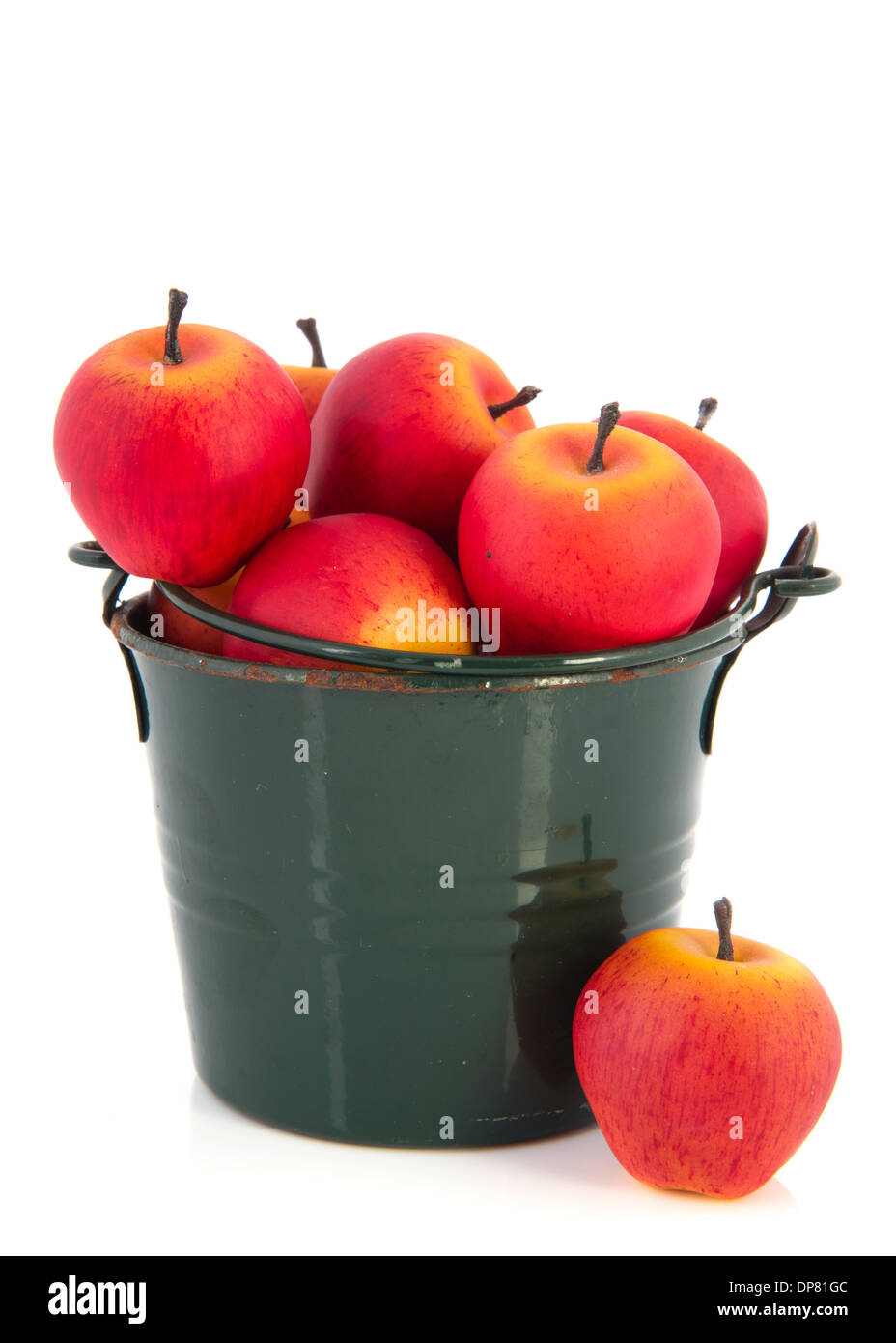 Old metal green bucket with red apples Stock Photo - Alamy