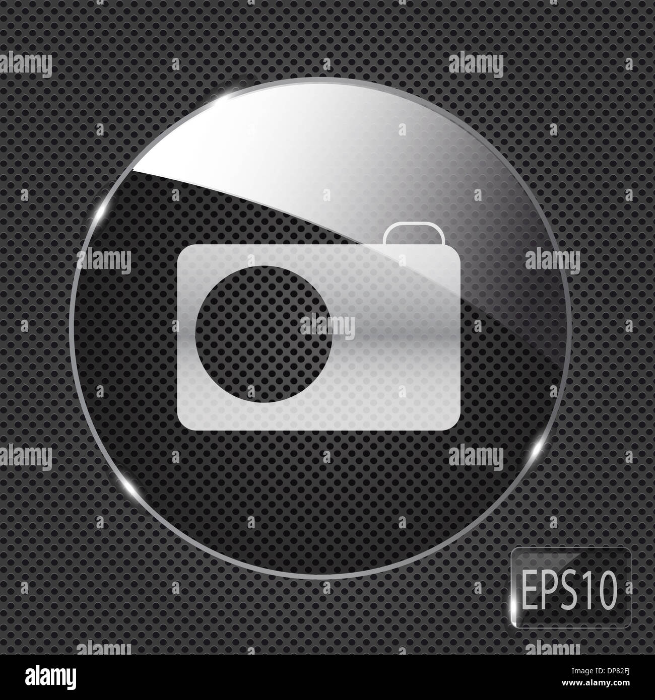 Glass photo button icon on metal background. Vector illustration Stock ...