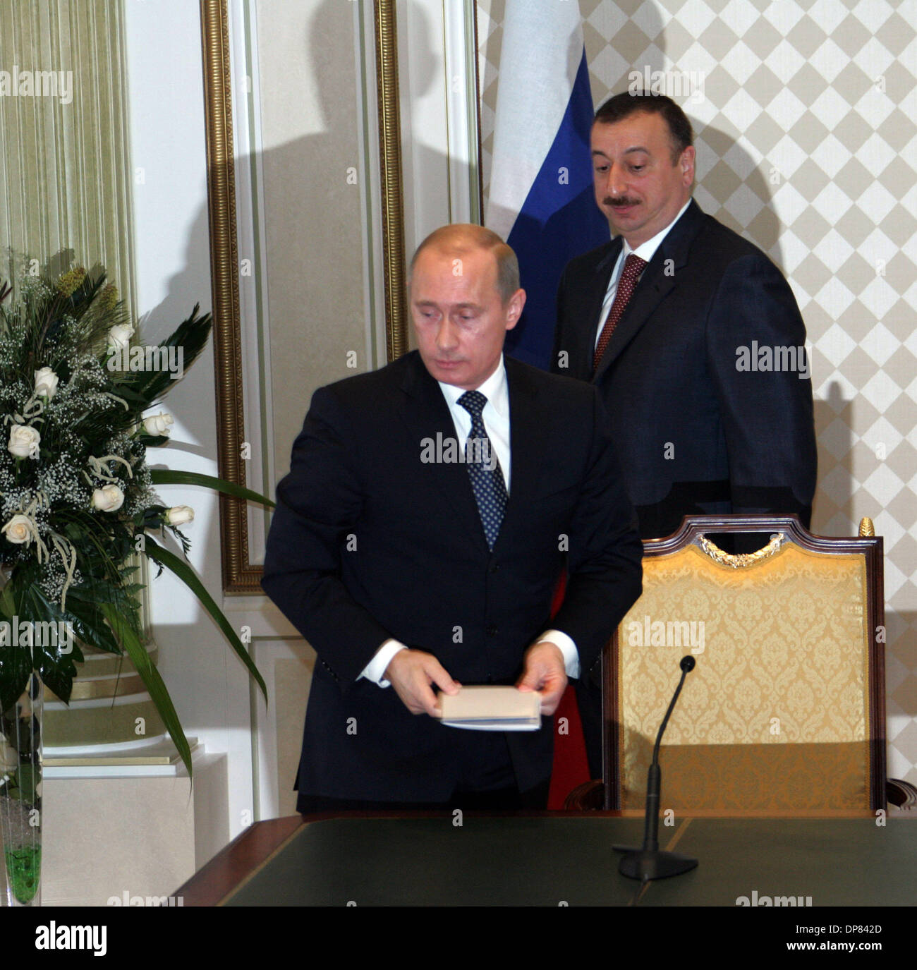 Russian president Putin and Azeri president Ilkham Aliev while Putin`s ...