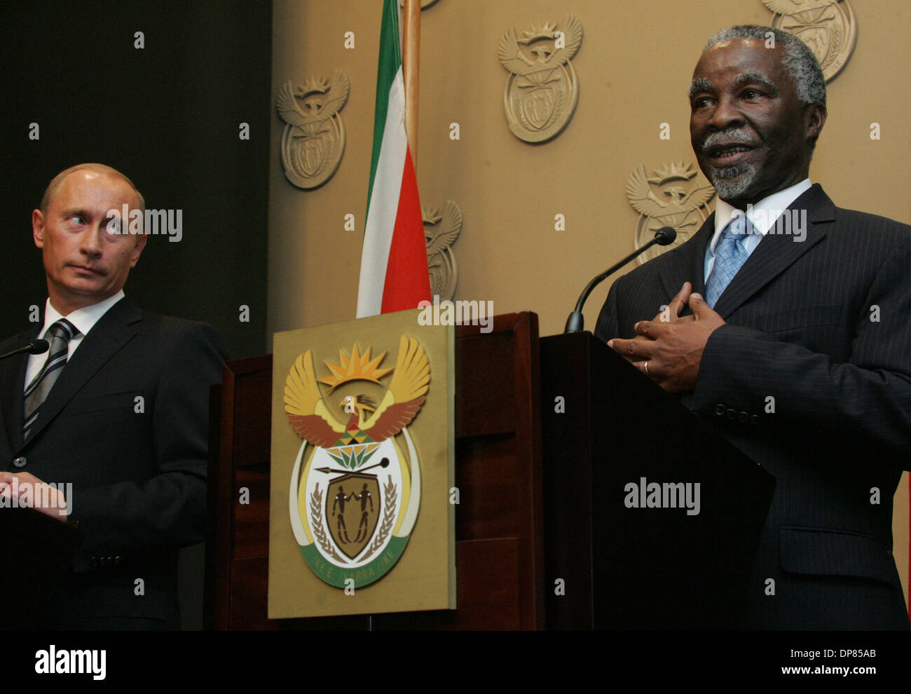 Vladimir Putin and Thabo Mbeki.Russian President Vladimir Putin, on the ...