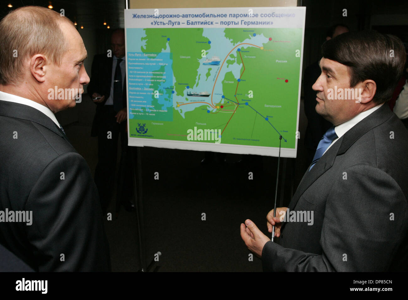 Vladimir Putin and Russia`s Transport Minister Igor Levitin observing ...