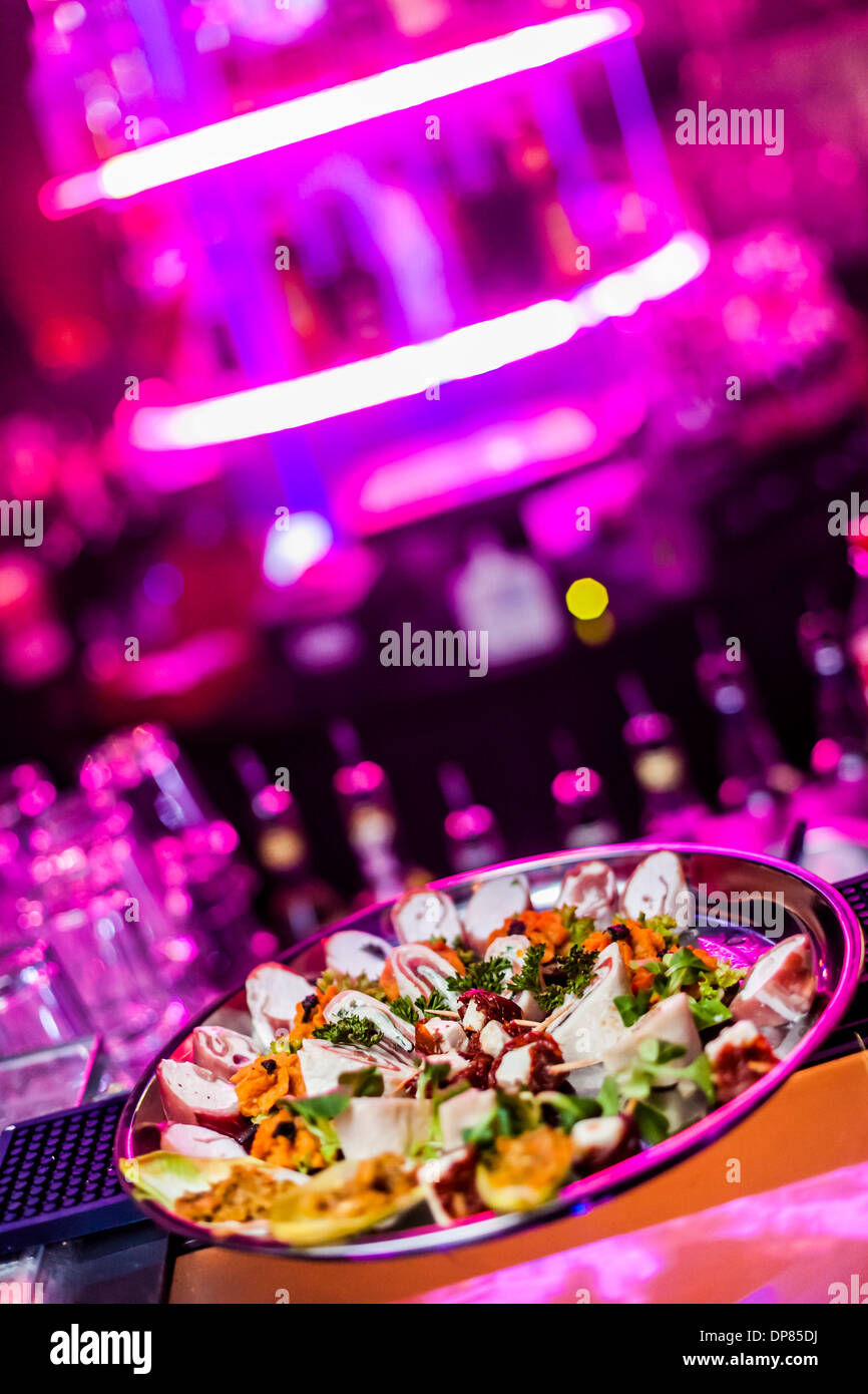 Cocktail appetizers in a night club Stock Photo - Alamy