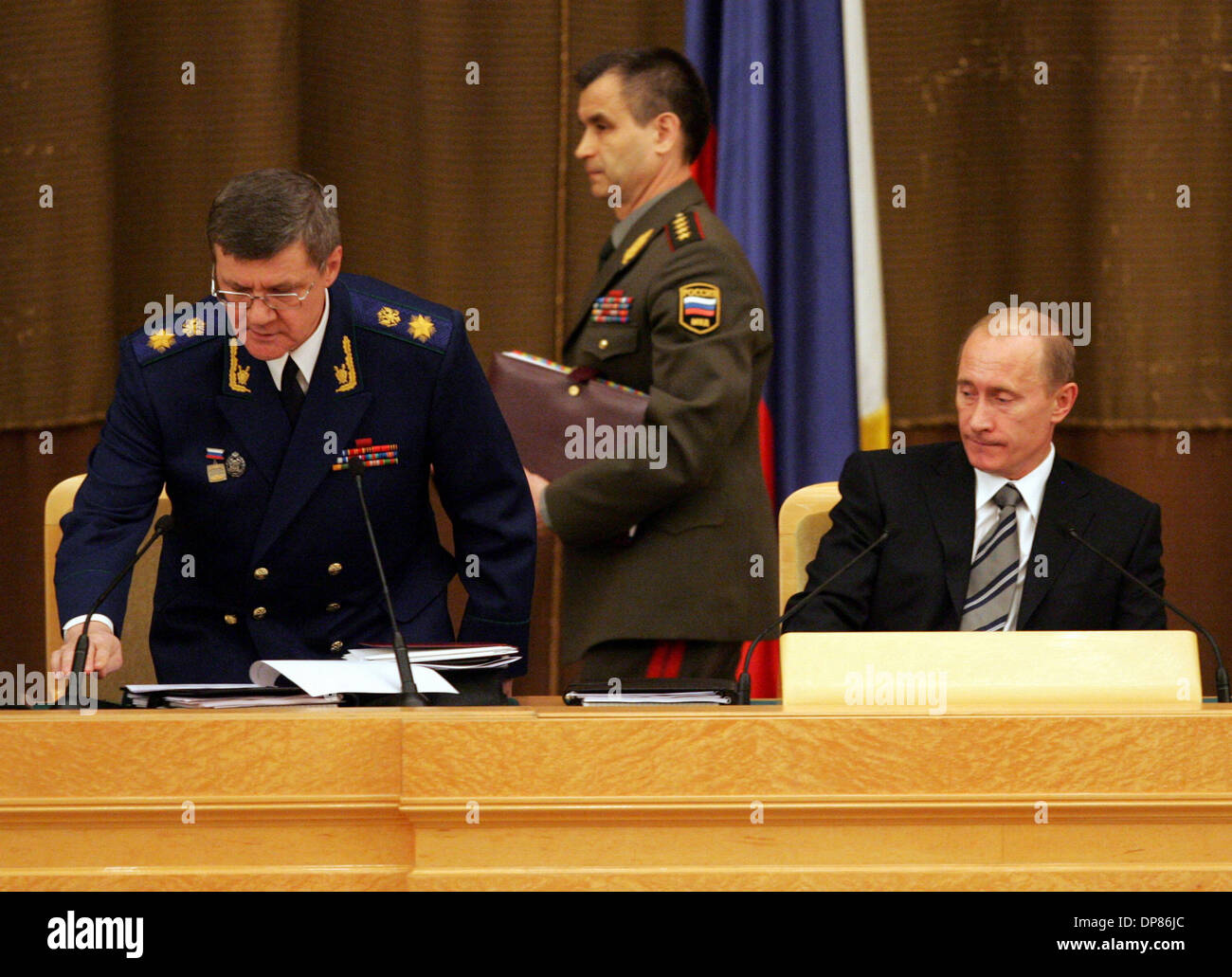 Vladimir Putin with Procurator General Yuri Chaika (l) at the meeting ...