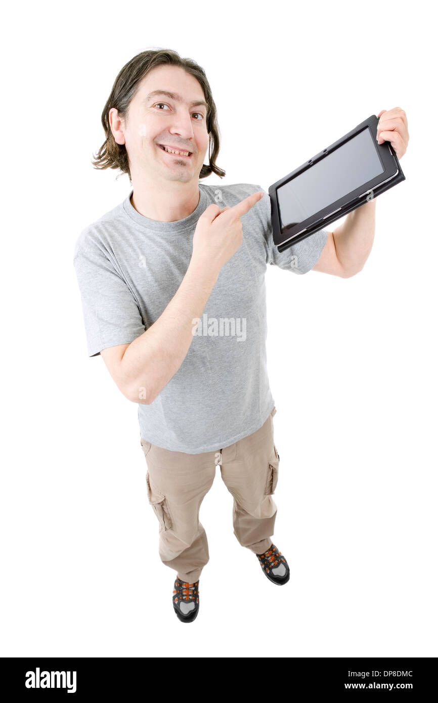 young casual man full body with a digital tablet, isolated Stock Photo ...