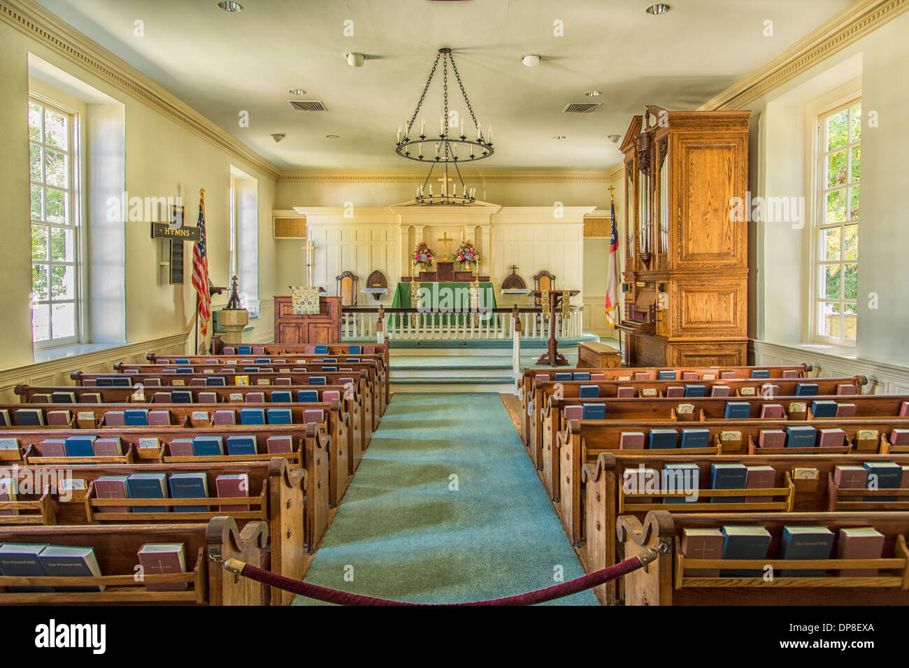 Interior of historic Grace Episcopal Church in Yorktown, Virginia dates ...